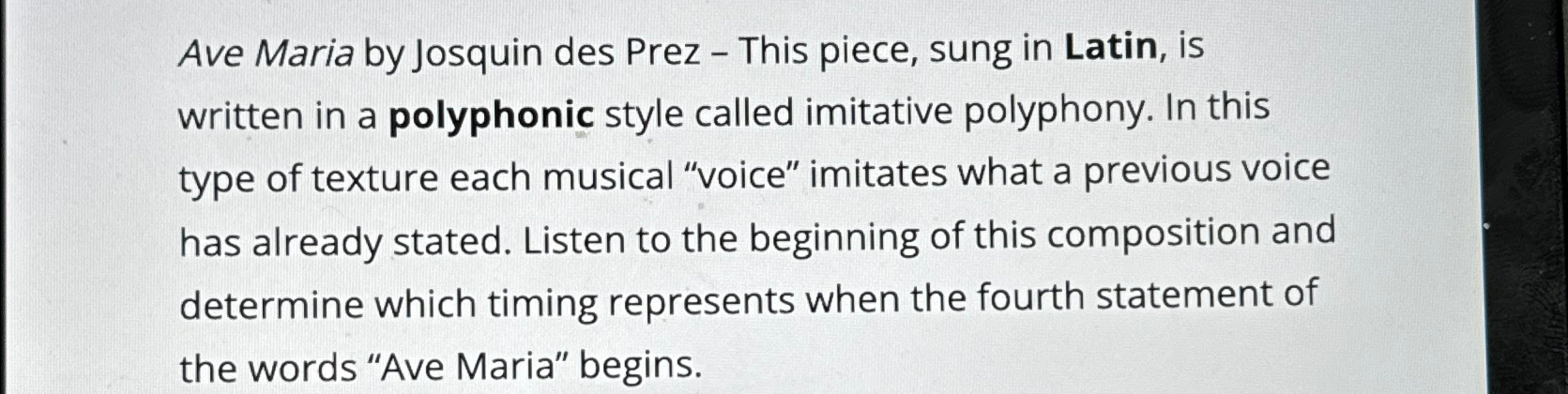 Solved Ave Maria by Josquin des Prez - ﻿This piece, sung in | Chegg.com