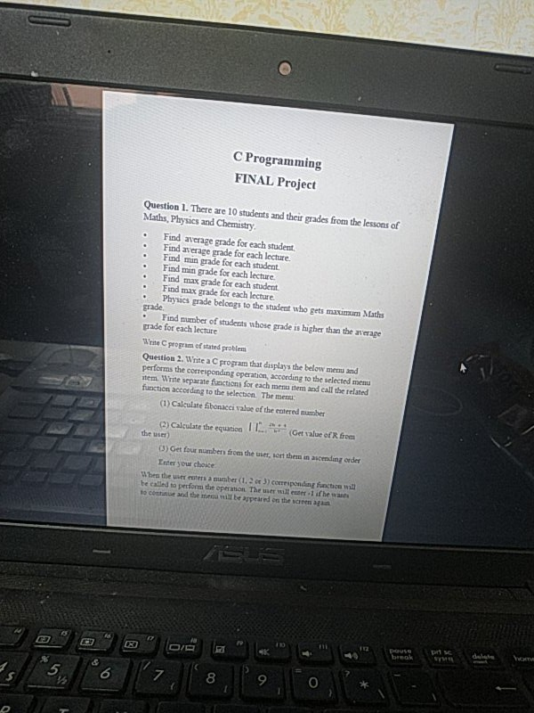 Solved C Programming FINAL Project grade Question 1. There | Chegg.com