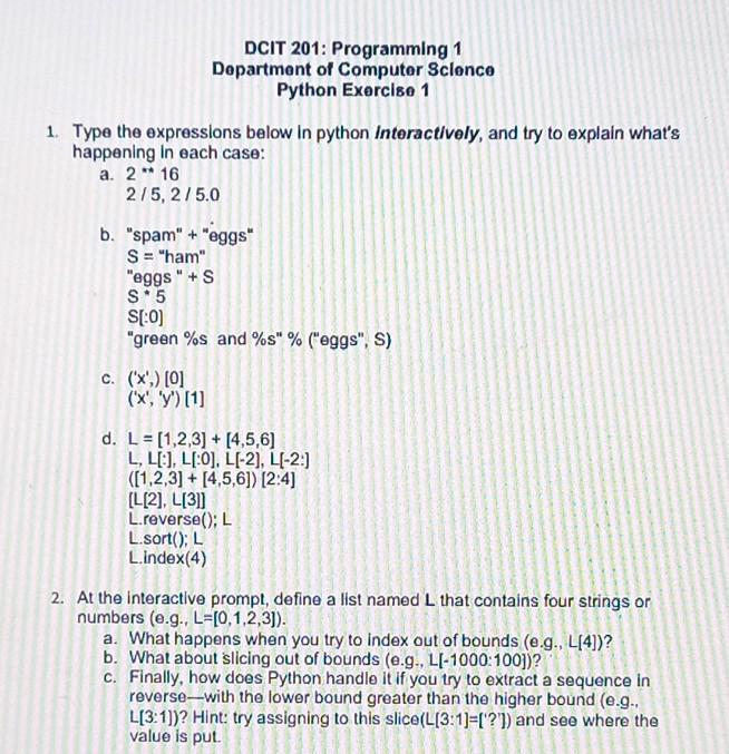 Solved 1. Type the expressions below in python | Chegg.com