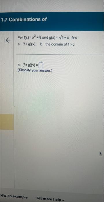 Solved For f(x)=x2+9 and g(x)=4−x, find a. (f∘g)(x); b. the | Chegg.com