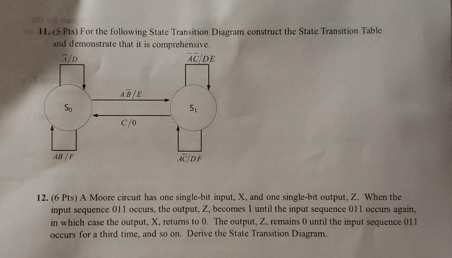 Solved 11. (5 Pts) For the following State Transition | Chegg.com