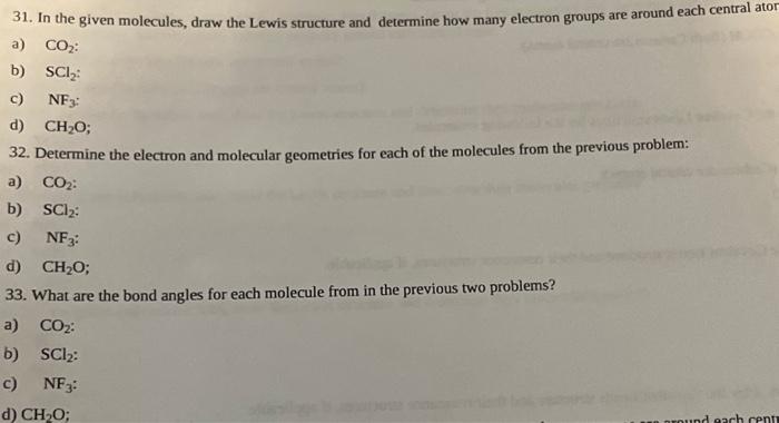 Solved 31. In the given molecules, draw the Lewis structure | Chegg.com