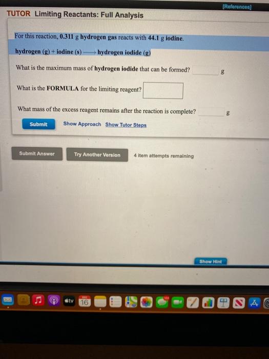 Solved (References TUTOR Limiting Reactants: Full Analysis | Chegg.com