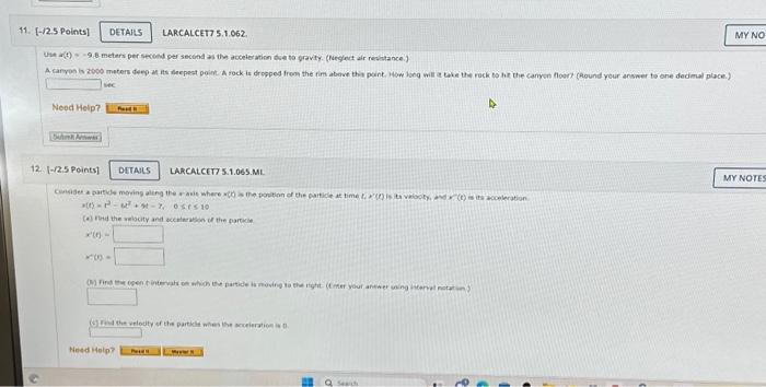 Solved 11. [-/2.5 Points] Use a(t) = -9.8 meters per second | Chegg.com