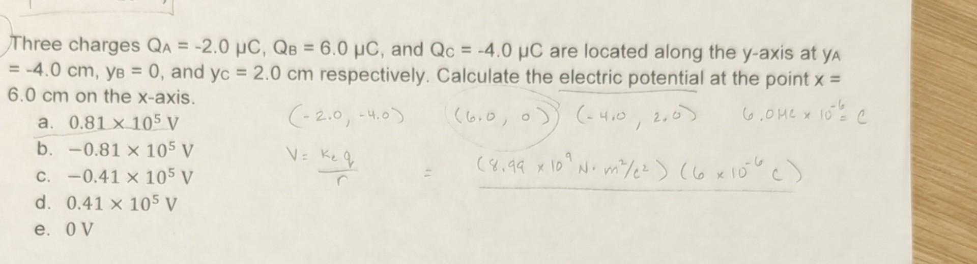 Solved Three charges QA=−2.0μC,QB=6.0μC, and QC=−4.0μC are | Chegg.com