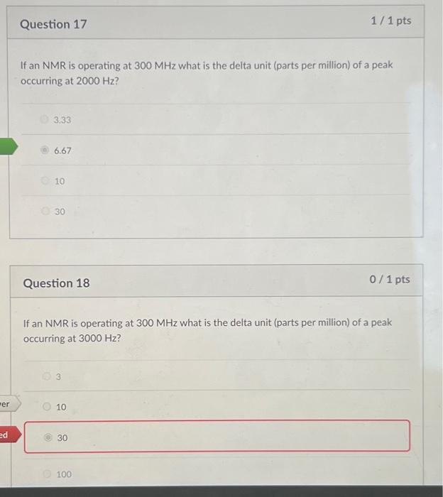 Solved If an NMR is operating at 300MHz what is the delta | Chegg.com