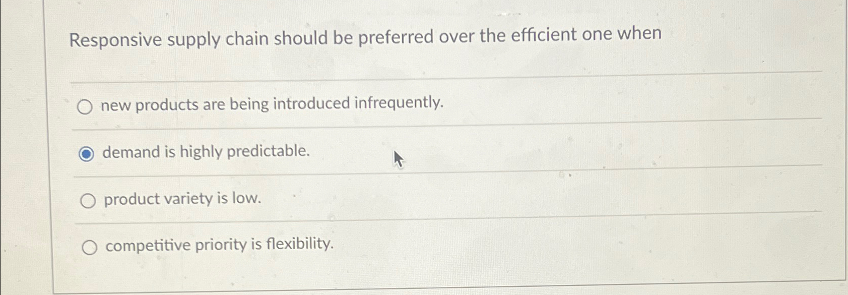 Solved Responsive supply chain should be preferred over the | Chegg.com