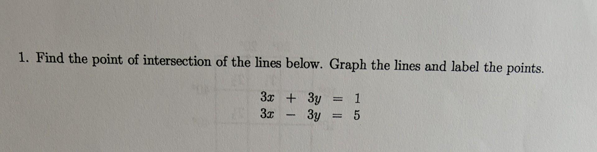 Solved 1. Find the point of intersection of the lines below. | Chegg.com