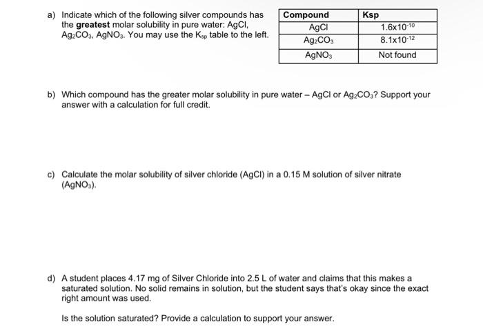 Solved a) Indicate which of the following silver compounds | Chegg.com