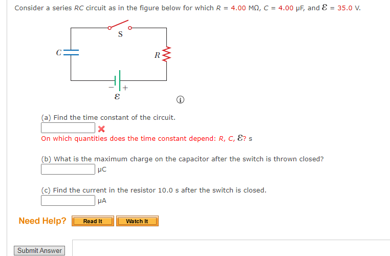 Solved Consider a series RC ﻿circuit as in the figure below | Chegg.com