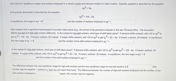 Solved Let's solve for equilibrium wages and workers | Chegg.com