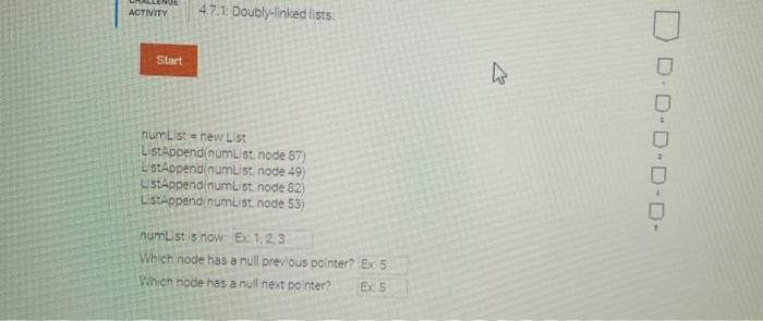 Solved ACTIVITY 47.1: Doubly-linked lists Start ^ numList = | Chegg.com