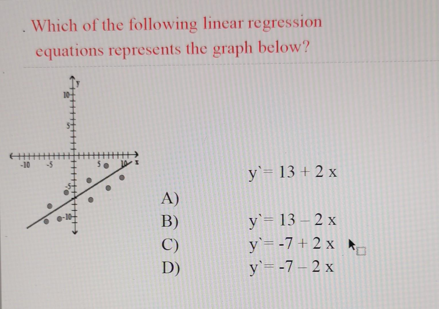 Solved Which of the following linear regression equations | Chegg.com