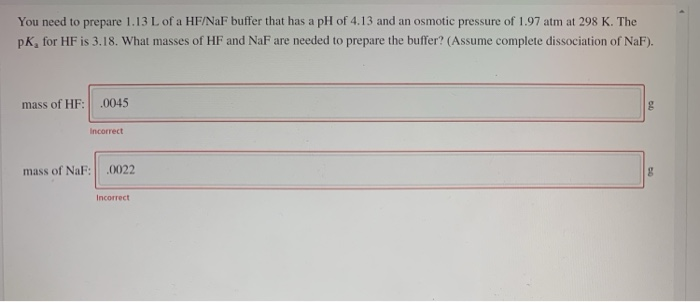 Solved You need to prepare 1.13 L of a HF/NaF buffer that | Chegg.com
