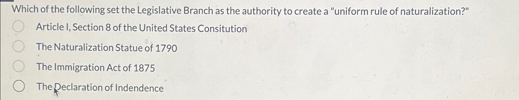 Solved Which of the following set the Legislative Branch as | Chegg.com