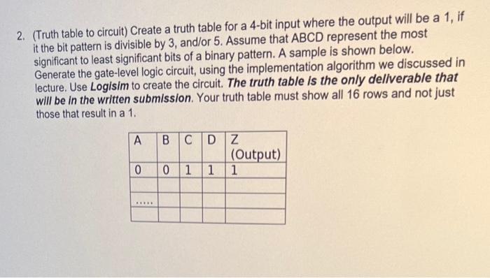 Solved 2. (Truth table to circuit) Create a truth table for | Chegg.com