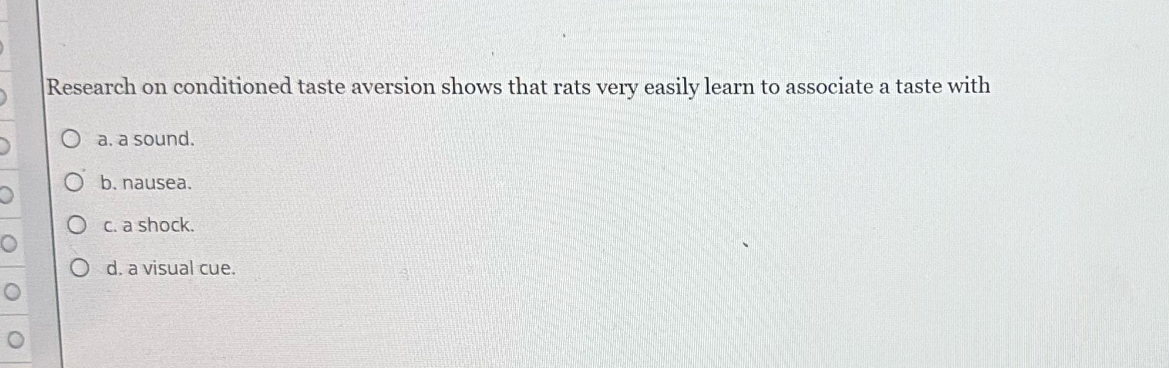 Solved Research on conditioned taste aversion shows that | Chegg.com