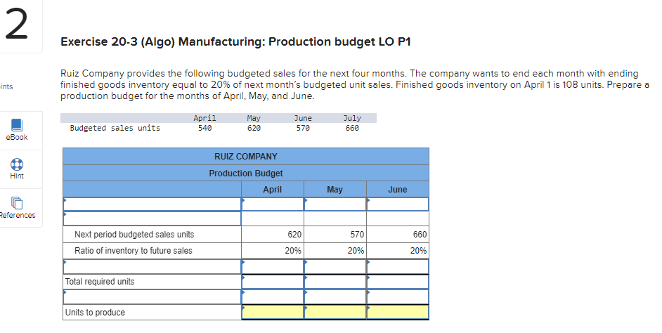 Solved Exercise 20-3 (Algo) ﻿Manufacturing: Production | Chegg.com