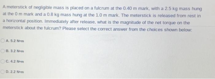 Solved A meterstick of negligible mass is placed on a | Chegg.com