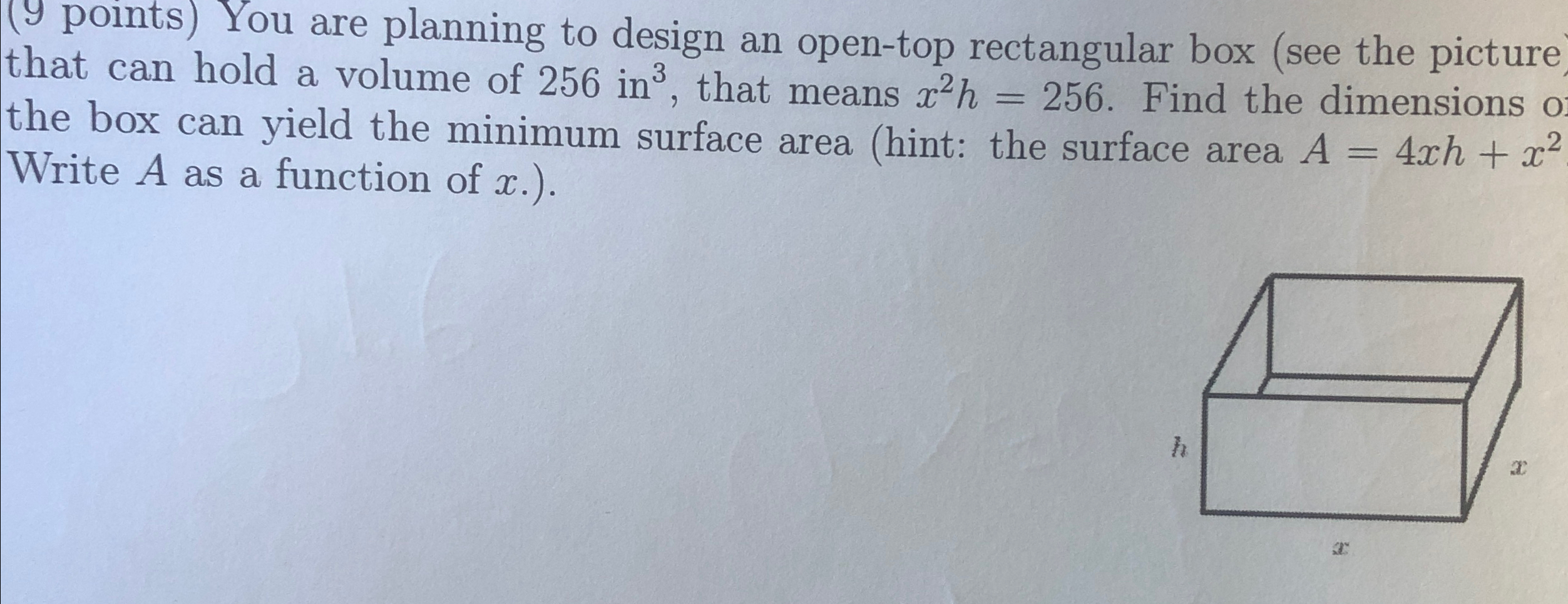 Solved (9 ﻿points) ﻿You are planning to design an open-top | Chegg.com