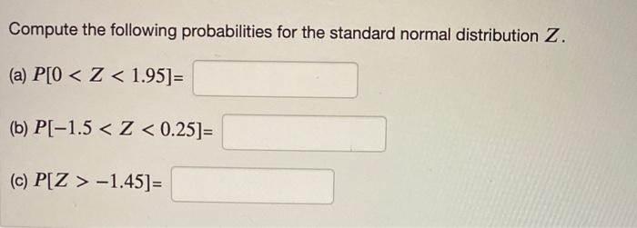 Solved Compute the following probabilities for the standard | Chegg.com