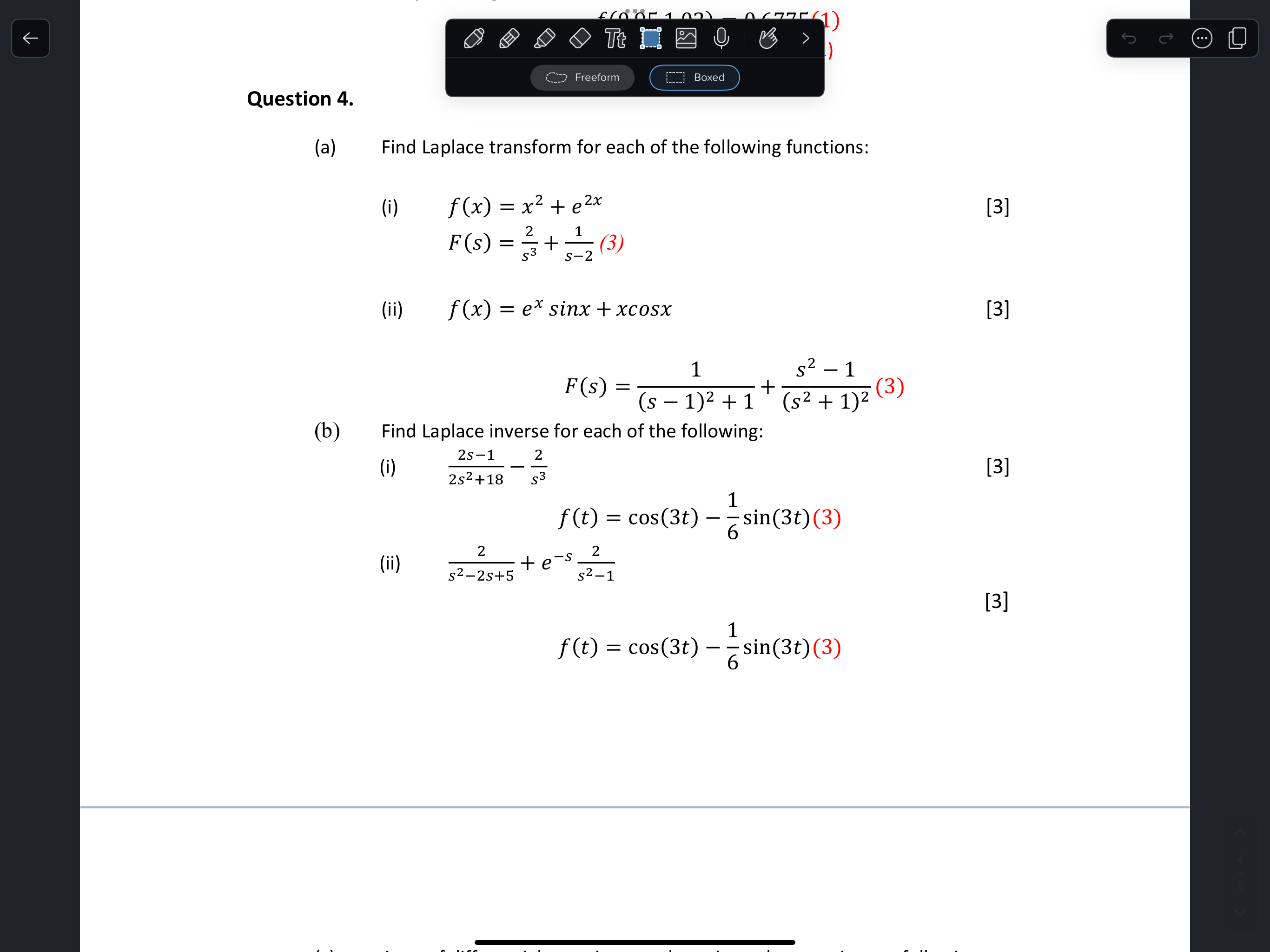Question 4.FreeformBoxed(a) ﻿Find Laplace transform | Chegg.com