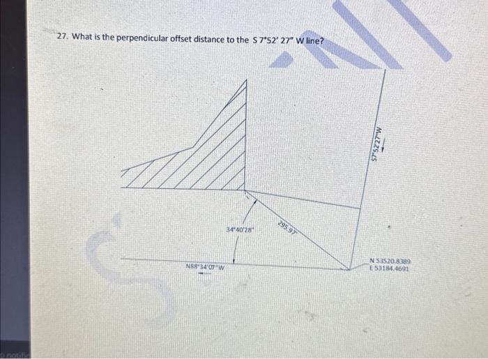 Solved 27. What is the perpendicular offset distance to the | Chegg.com