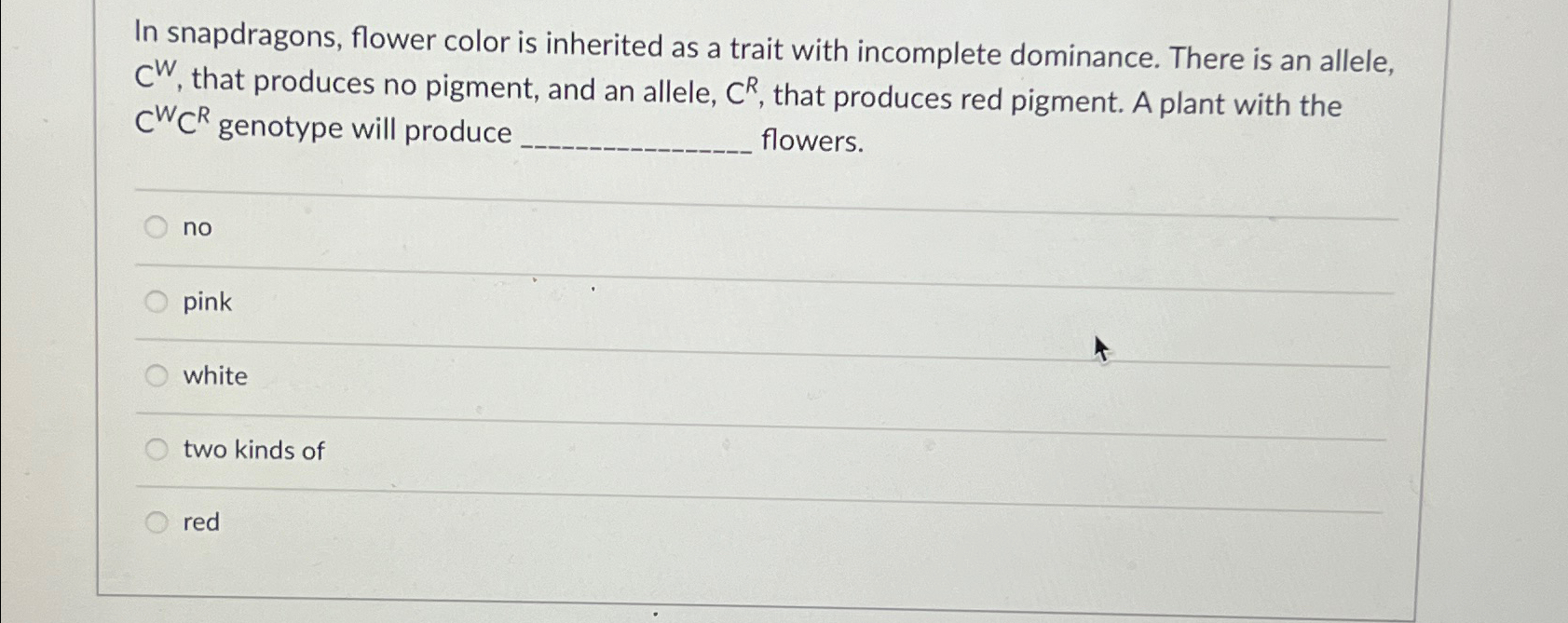 In snapdragons, flower color is inherited as a trait | Chegg.com