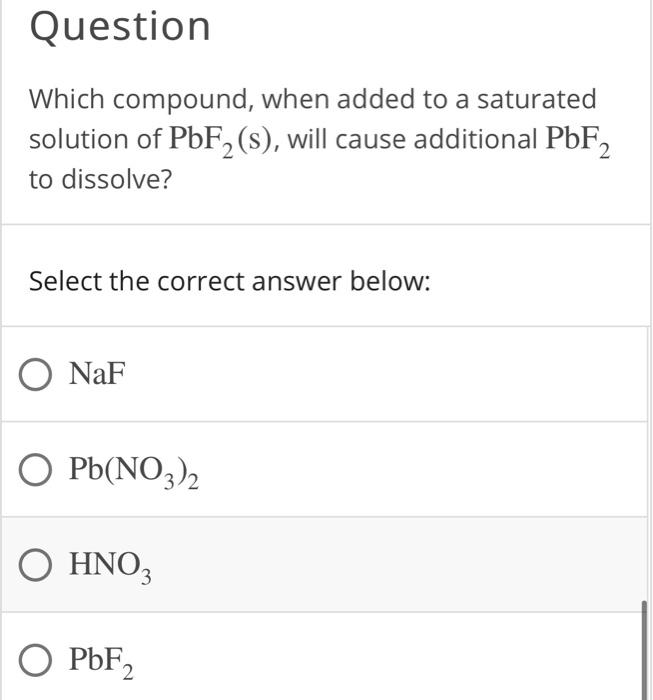 Solved Question Which compound, when added to a saturated | Chegg.com