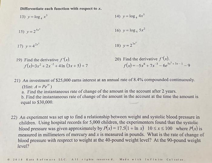 Solved Differentiate each function with respect to x. 13) y | Chegg.com