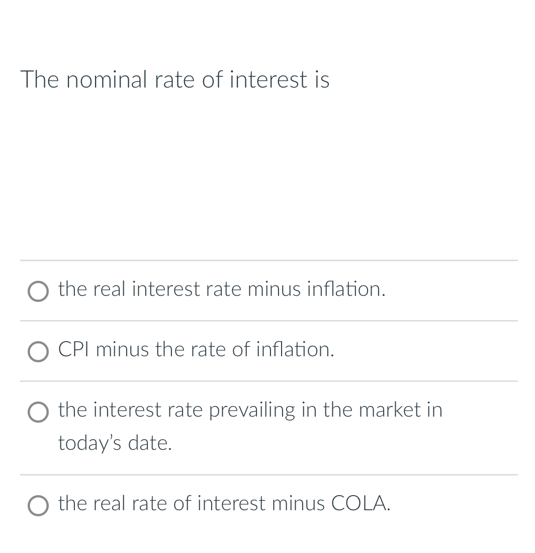 Solved The nominal rate of interest isthe real interest rate | Chegg.com