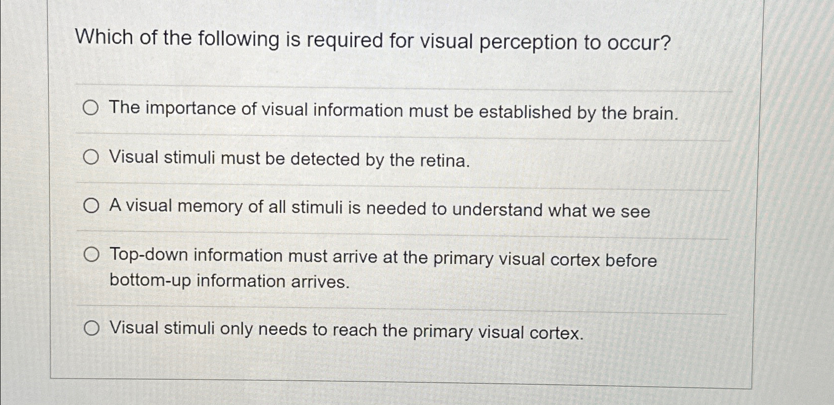 Solved Which of the following is required for visual | Chegg.com