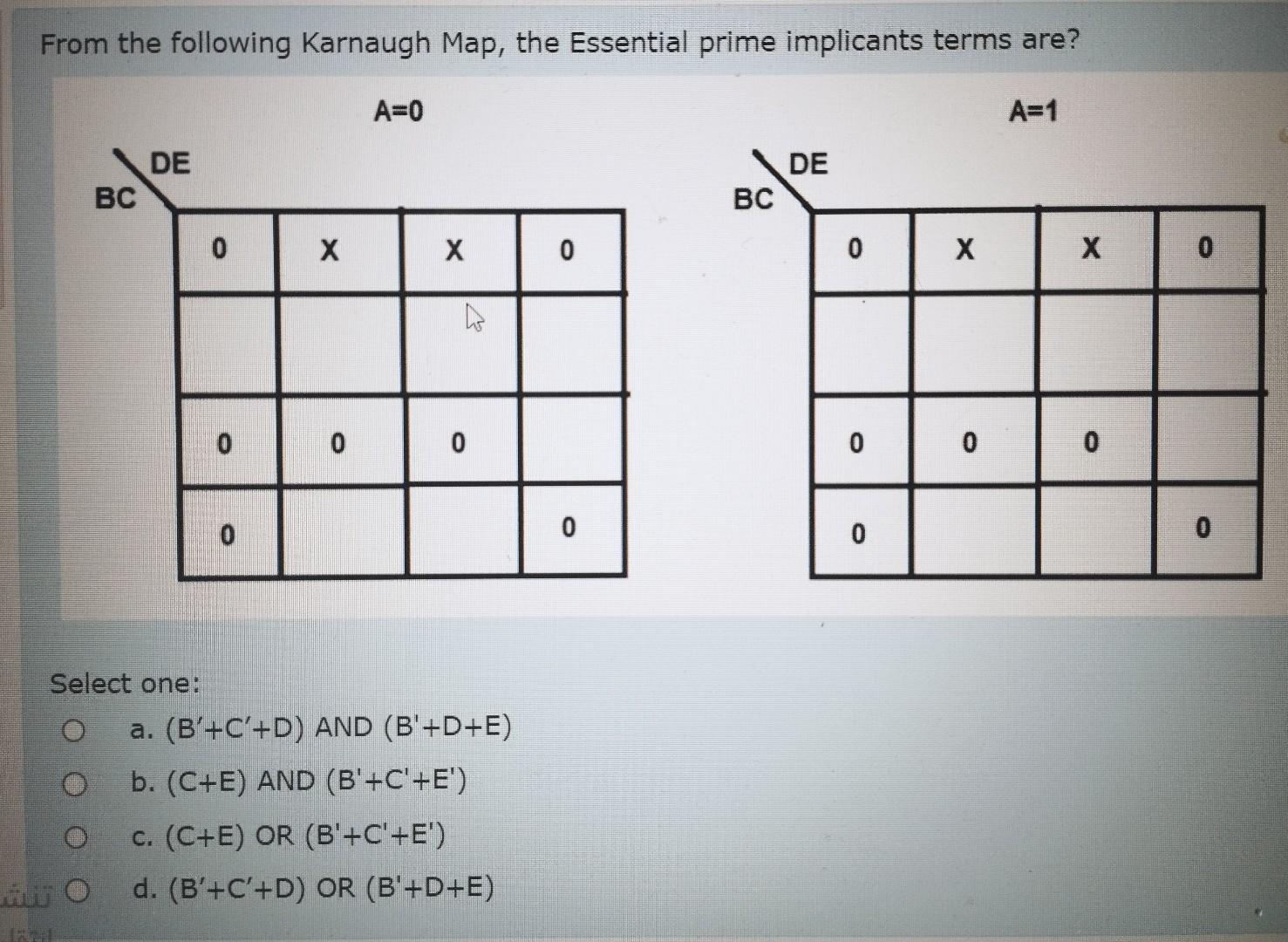 Solved From the following Karnaugh Map, the Essential prime | Chegg.com