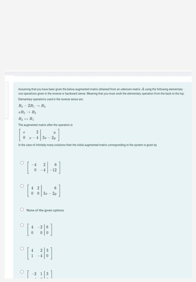 Solved Assuming that you have been given the below augmented | Chegg.com