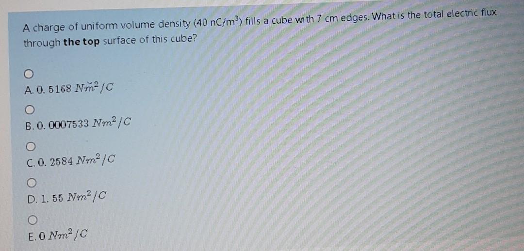 Solved A charge of uniform volume density (40 nC/m?) fills a | Chegg.com