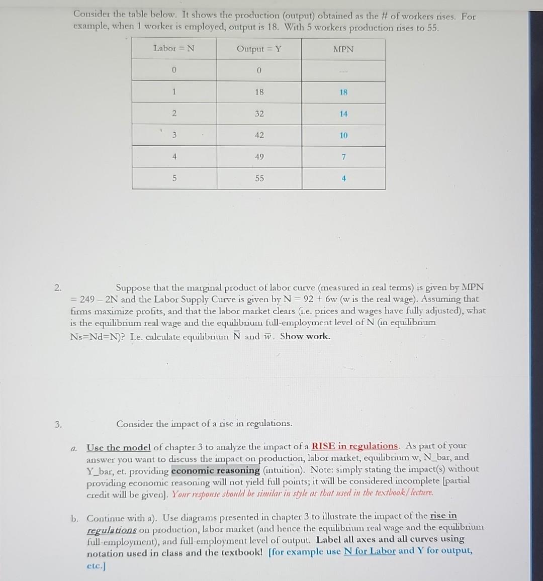 Solved 2. 3. Consider the table below. It shows the | Chegg.com