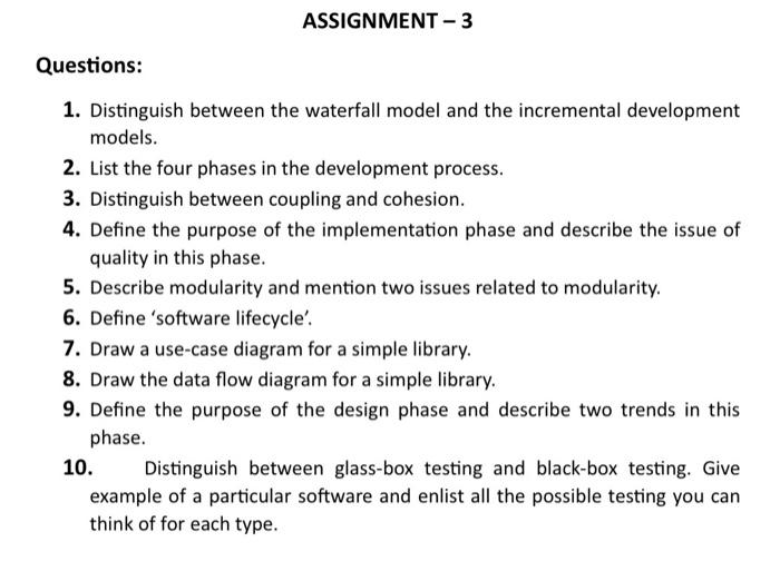 Solved Questions: 1. Distinguish between the waterfall model | Chegg.com