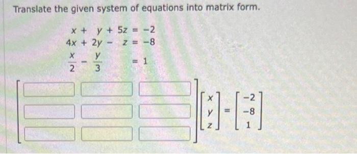 Solved Translate the given system of equations into matrix | Chegg.com