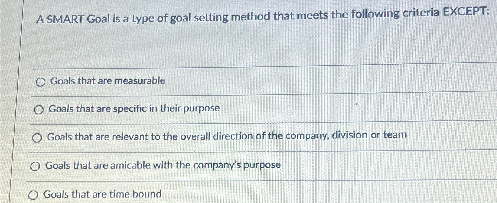 Solved A SMART Goal is a type of goal setting method that | Chegg.com