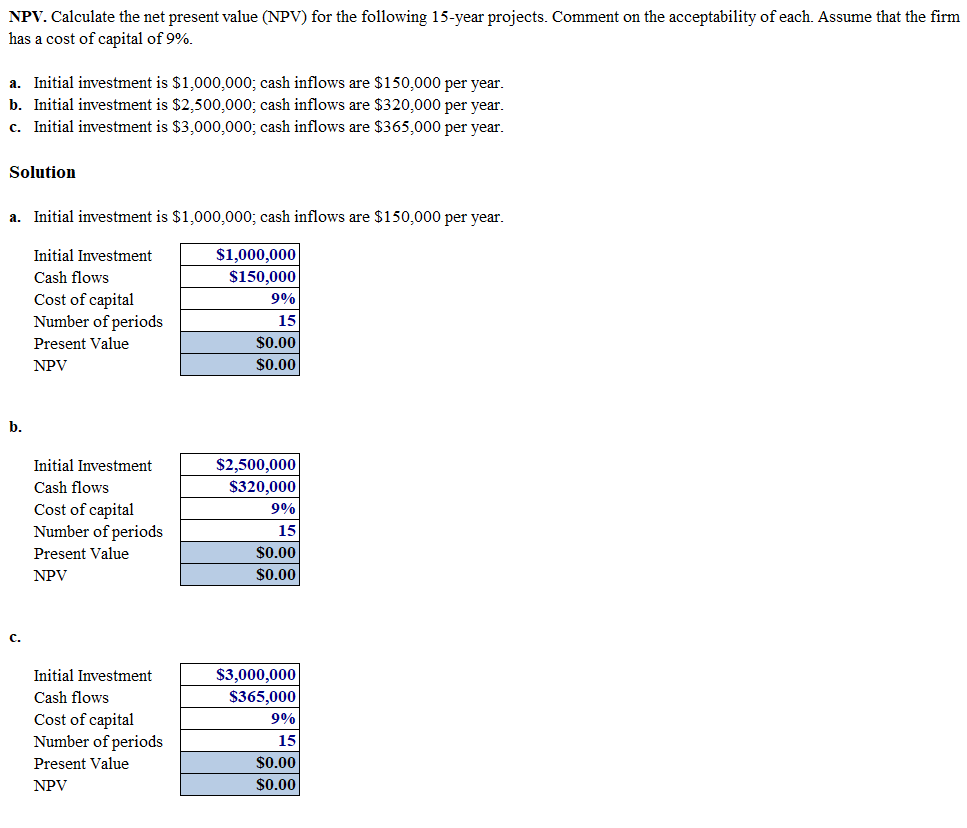 Solved NPV. ﻿Calculate the net present value (NPV) ﻿for the | Chegg.com