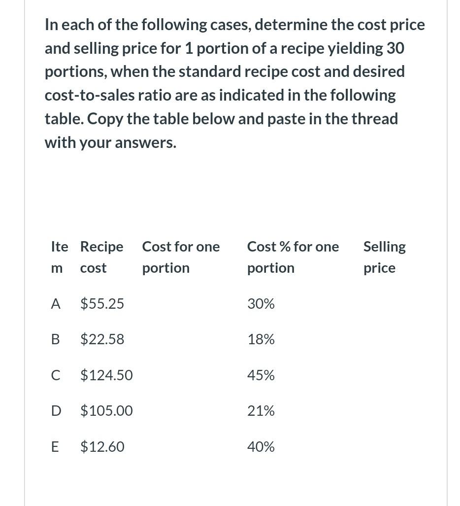 Solved In each of the following cases, determine the cost | Chegg.com