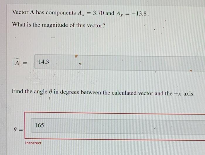 Solved Vector A Has Components Ax 3 70 And Ay 13 8 What