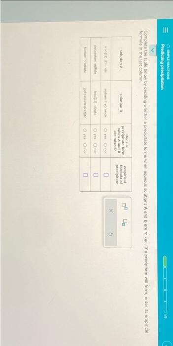 Solved O SIMPLE REACTIONS Predicting precipitation Complete | Chegg.com