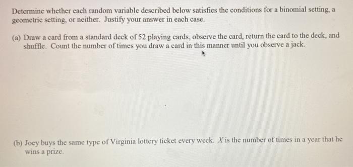 Solved Determine Whether Cach Random Variable Described