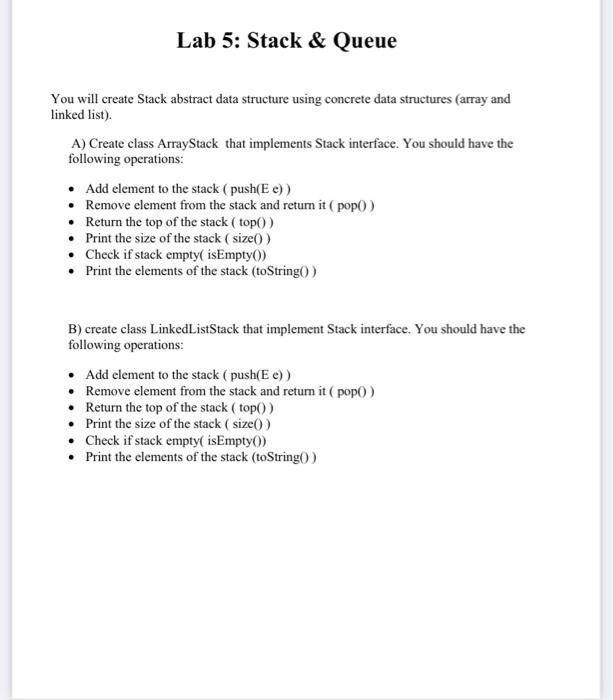 Solved You will create Stack abstract data structure using | Chegg.com