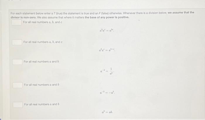 Solved For each statement below enter a T (true) the | Chegg.com