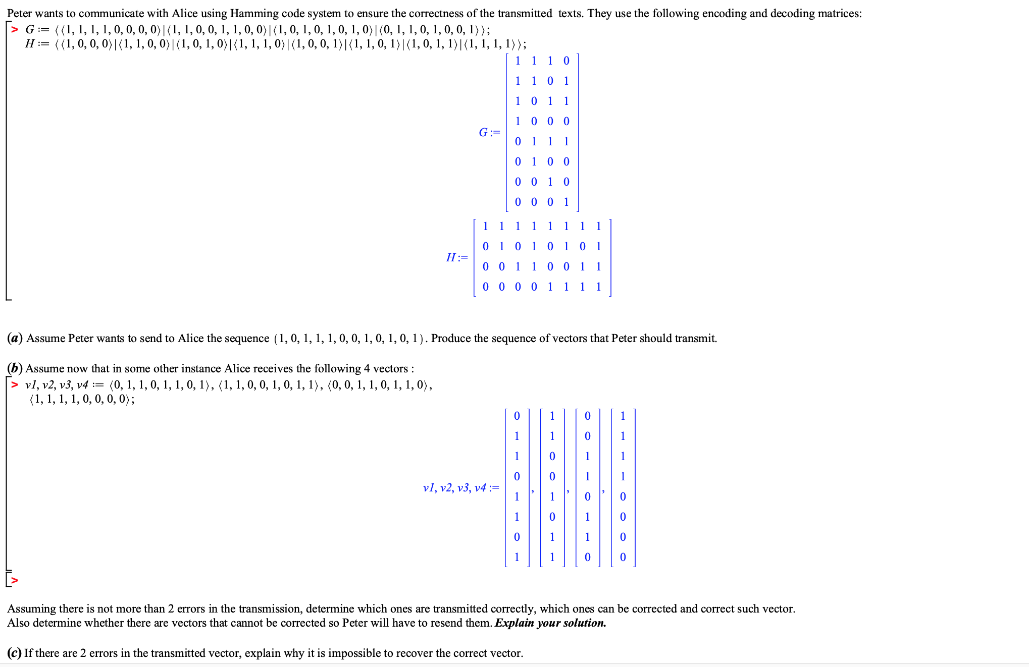 Solved Peter wants to communicate with Alice using Hamming | Chegg.com