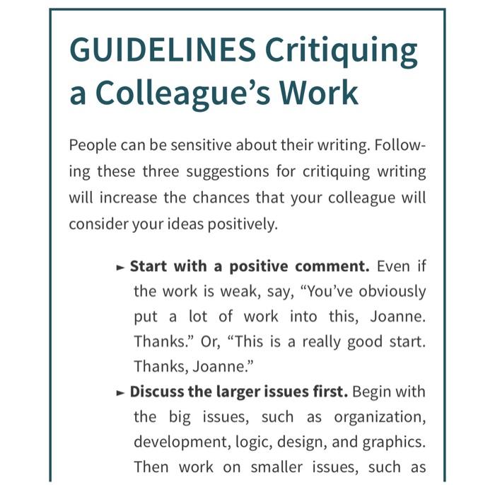 GUIDELINES Critiquing a Colleague's Work People can | Chegg.com