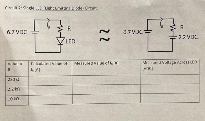 Solved Circuit 2: Single LED (Light Emitting Diode) Circuit | Chegg.com