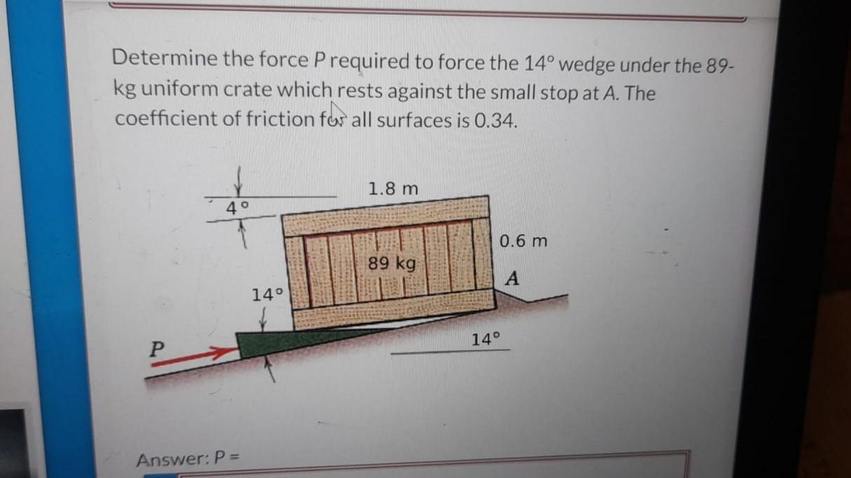Solved Determine the force P required to force the 14∘ wedge | Chegg.com